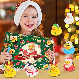 Sumsync Christmas Advent Calendar 2023 | 24 Rubber Ducks Toys For 3 4 5 6 7 8 Year-Old Boys Girls Kids Toddlers | Creative Christmas Gift For Boys Girls | Rubber Ducky Bath Toy