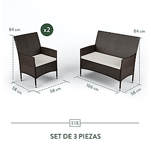 Edenbrook Bayview Rattan Patio Furniture - Outdoor Furniture Set, Set of Three: Loveseat and 2 Chairs, Brown Rattan/Cream