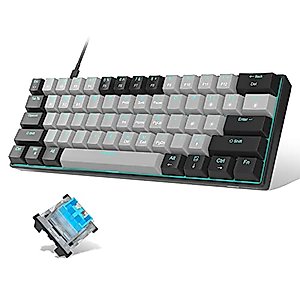 MageGee 60% Mechanical Keyboard, Gaming Keyboard with Blue Switches and Sea Blue Backlit Small Compact 60 Percent Keyboard Mechanical, Portable 60 Percent Gaming Keyboard Gamer(Black Grey)