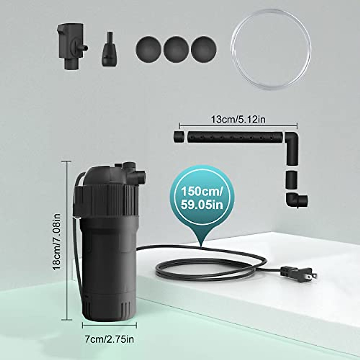 U-V Fish Tank Filter, 5 in 1 Aquarium Filter Media Submersible Internal Filter Adjustable Water Outlet Direction Canister Pump 5-20 Gallon Filters for Aquarium Tank, Fish Tank, Turtle Tank, 96 GPH