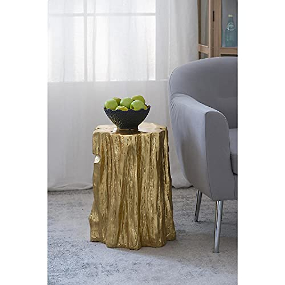 A&B Home Nature Wood Texture Inspired, End Table Side Table Living Room Furniture Luxury, Golden Tree Trunk Garden Stool or Gold Coffee Table Accent Tables for Small Spaces - 13.5x13x20