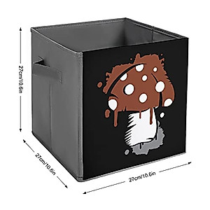 Blood Mushroom PU Leather Collapsible Storage Bins Canvas Cube Organizer Basket with Handles