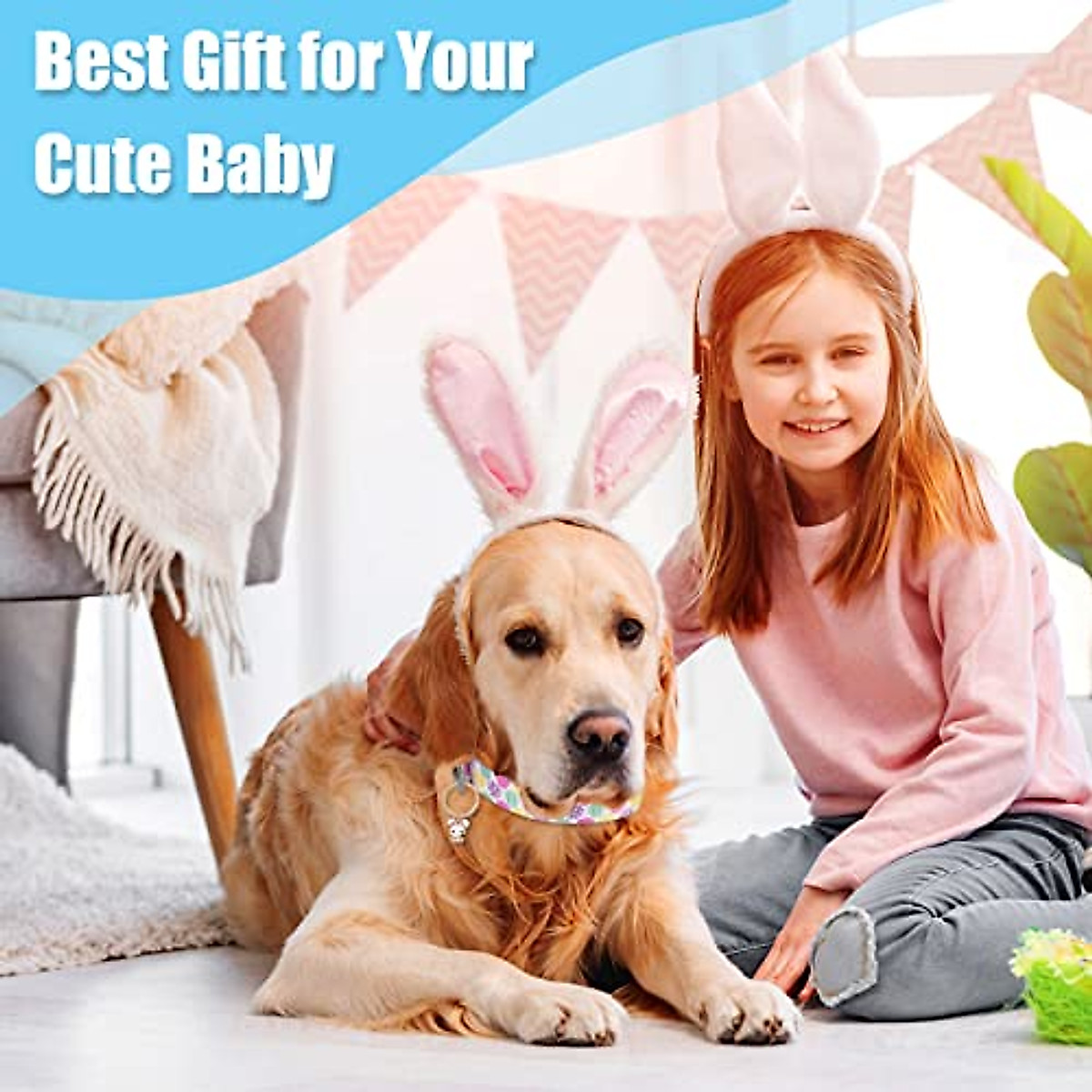 Athbavib Easter Dog Collar, Adjustable Easter Egg Holiday Dog Collar with Rabbit Pendant Comfortable Durable Dog Collar for Small Medium Large Dog with Plastic Buckle