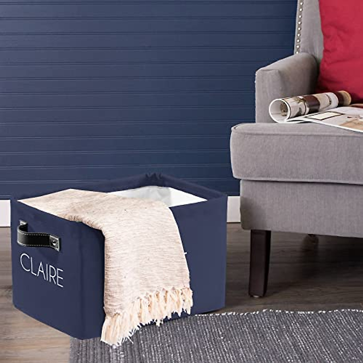 ZAACUSTOM Waterproof Personalized Basket Storage Bin with Name Foldable Personalized Toy Box for Boys Girls Kids Custom Storage Baskets Closet Shelf Nursery Boxes Cubes Organizer with Handles, 1 Pack