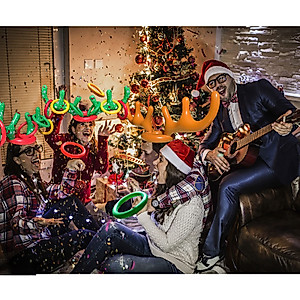4 Sets Christmas in July Inflatable Reindeer Antler Ring Toss Game School Family Favors Party Gift Supplies Outdoor Indoor Toy (24 Rings with 4 Reindeer Noses)