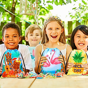 Woanger 16 Pack Hawaii Themed Party Drawstring Bags Aloha Party Drawstring Pouch Tiki Pineapple Hawaiian Party Gift Bags with Drawstring Aloha Gift Bag for Birthdays, Bridal Shower, Samples, Events