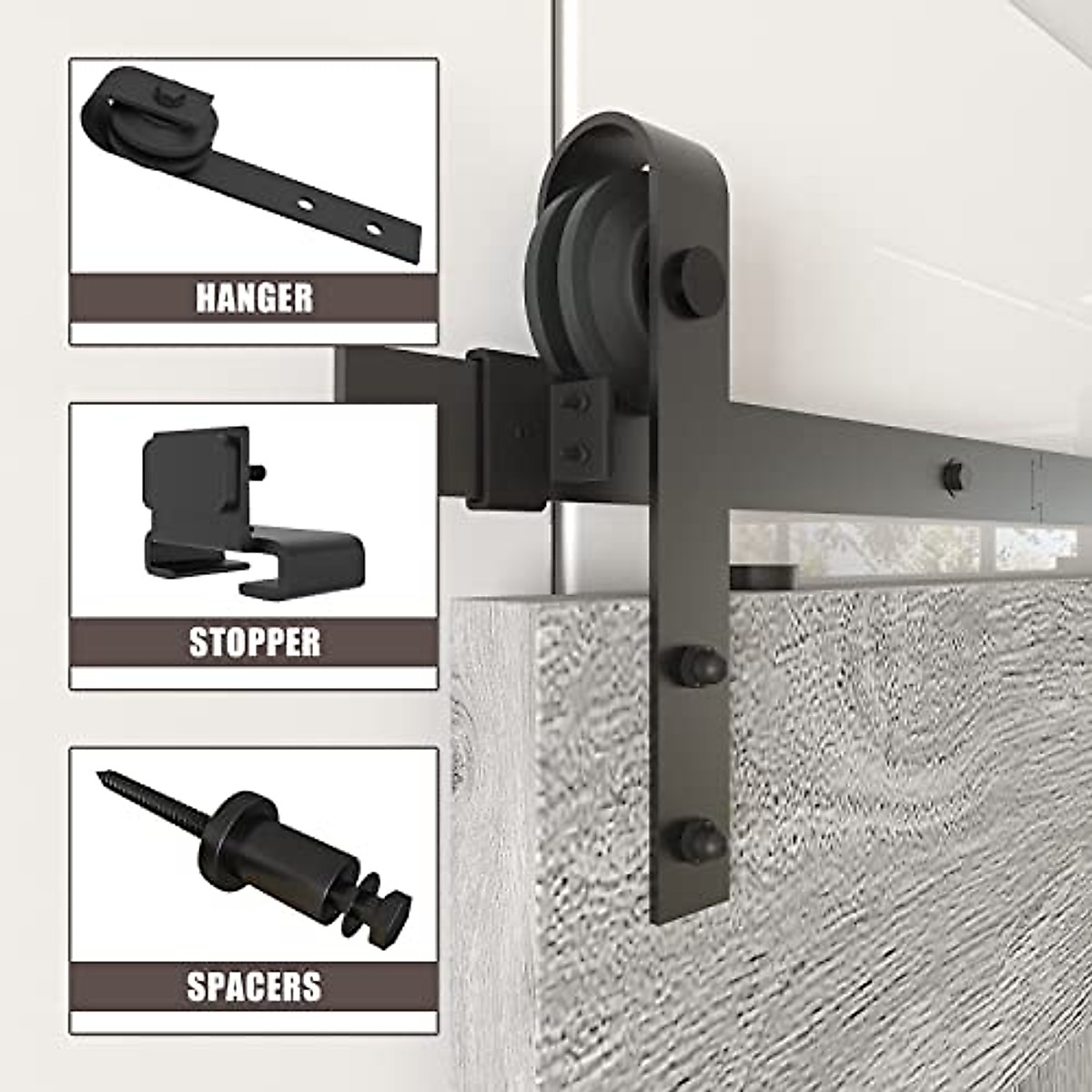 Dondelight 8FT Sliding Barn Door Hardware Track Kit for Double Door, Heavy Duty Modular Sliding Door Track Hardware Set for Interior & Exterior Door