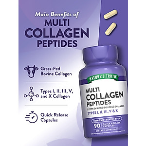 Nature's Truth Multi Collagen Peptides Capsules | Types I, II, III, V, X | 2000 mg | 90 Count | Keto Friendly | Non-GMO and Gluten Free Supplement