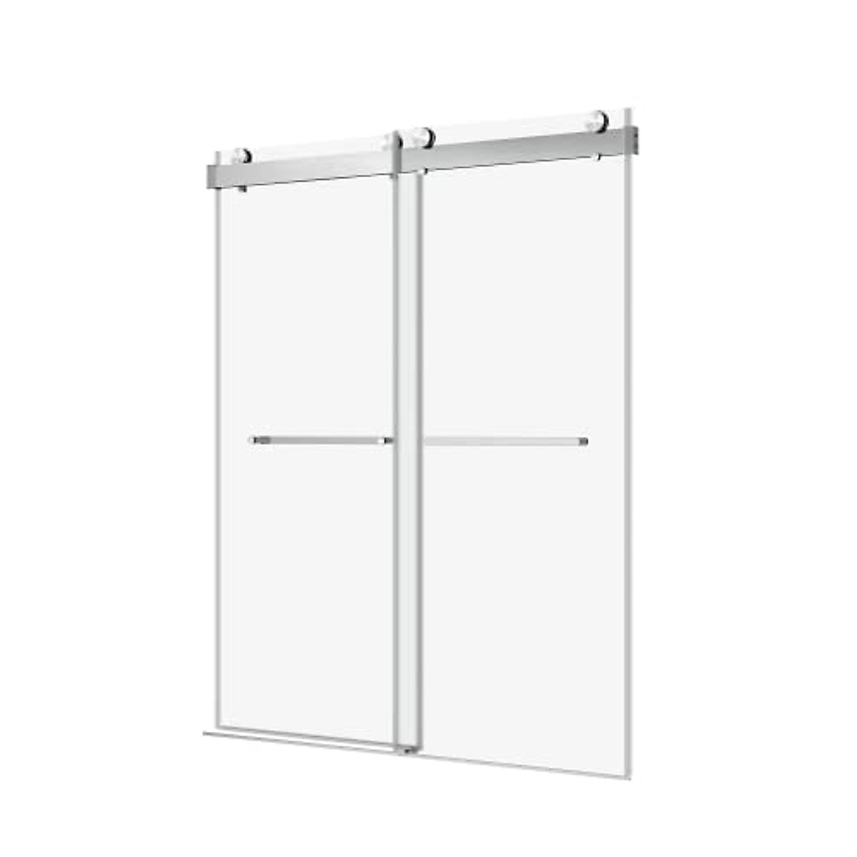 Jintop 72" W x 76" H Double Sliding Frameless Soft-Close Shower Door with Premium 3/8 Inch (10mm) Thick Tampered Glass,Bathroom Bathtub Doors W/ 4 Rollers and 2 Towel Bar Handles,Brushed Nickel