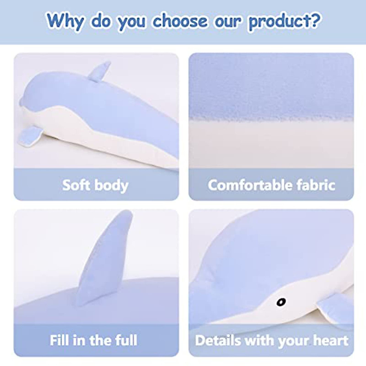 Dolphin Stuffed Animal Plush Toys Soft Lovely Hugging Pillow Stuff Dolls Plushes for Children Girls Sleeping Cushion Gift Room Decor