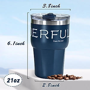 21 oz Travel Coffee Mug, Insulated Tumbler with Lid and Straw Double Wall Vacuum Insulated Tumbler Reusable Coffee Cups for Coffee, Tea and Drinks, Blue