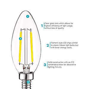 LUXRITE 4W Vintage Candelabra LED Bulbs Dimmable, 400 Lumens, 5000K Bright White, LED Chandelier Light Bulbs 40W Equivalent, Clear Glass, Filament LED Candle Bulb, UL Listed, E12 Base (16 Pack)