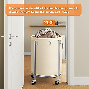 ELYKEN Laundry Basket with Wheels, 170L Rolling Laundry Hamper with Removable Bag and Steel Frame, Round Laundry Cart with 4 Casters and 2 Brakes, Ideal for Bedroom, Bathroom, Laundry Room, Cream