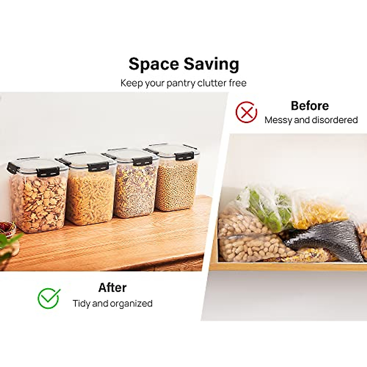 Kootek 5.3L(179Oz) Cereal Containers Storage with Lid for Pantry Organization and Storage, 4pcs Large Airtight Food Storage Containers for Cereal, Flour and Sugar with Pen, Labels, Measuring Spoon