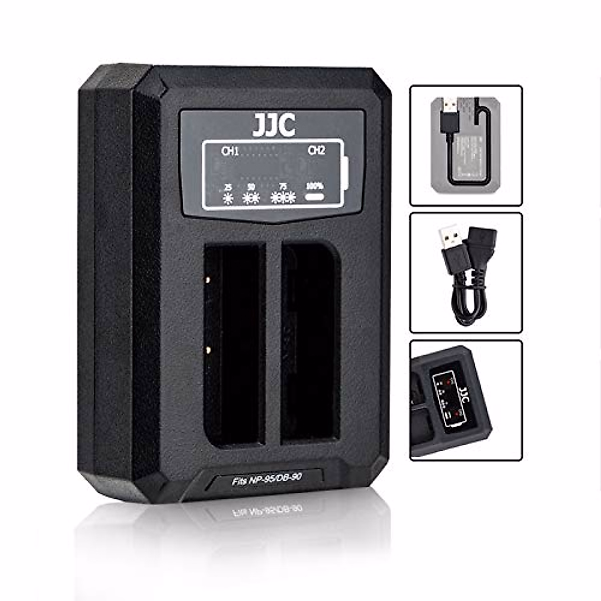 USB Dual Battery Charger for Fujifilm NP-95 FinePix X100 X100S X-S1 X30 X100T FinePix Real 3D W1 FinePix F31fd FinePix F30 and Ricoh DB-90 GXR GXR Mount A12 GXR P10