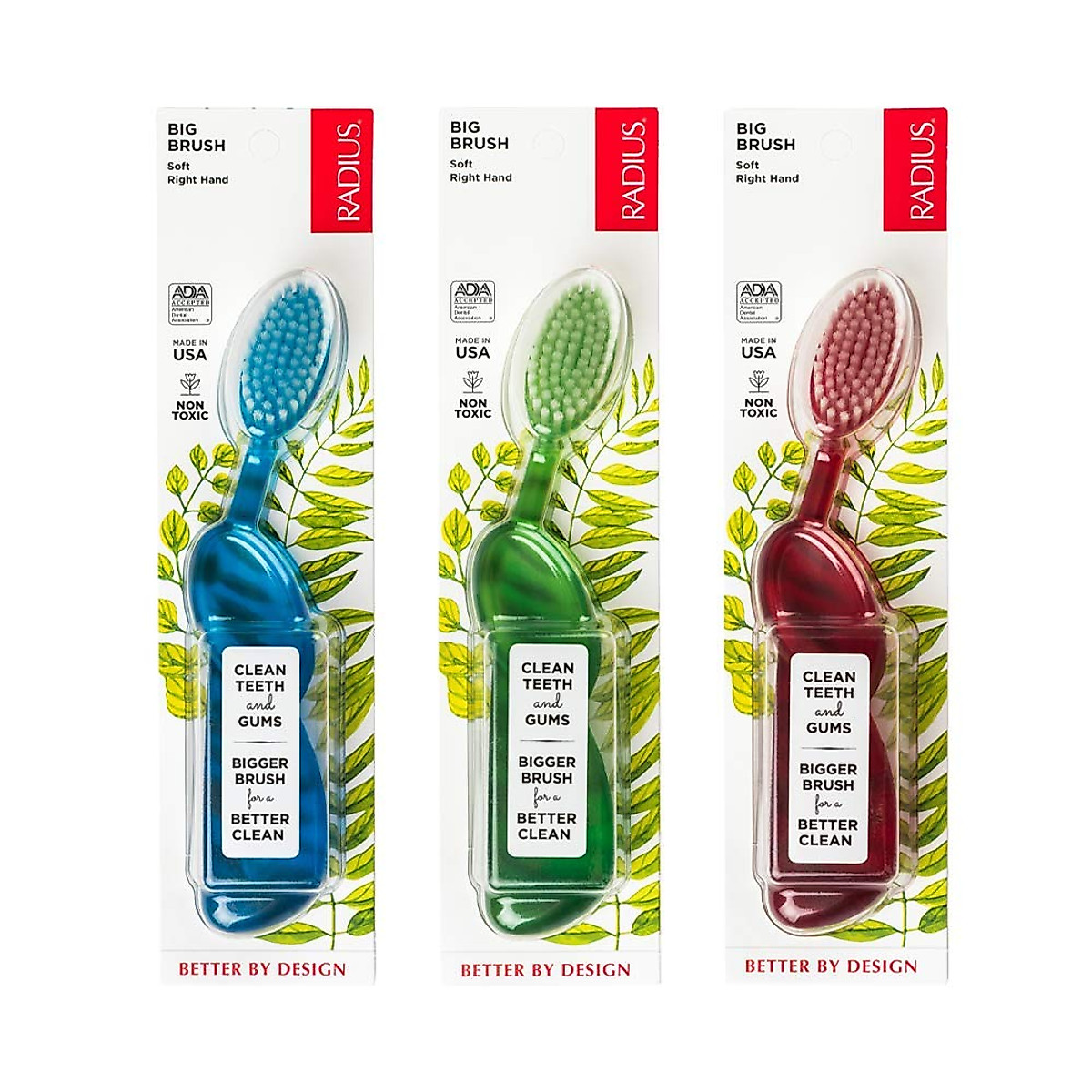 Radius Toothbrush Big Brush For Right Hand 6 Pack (Assorted)