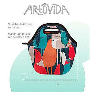 Artovida Artists Collective Insulated Neoprene Lunch Bag - Washable Soft Lunch Tote for Work and Picnic - Design by Budi Kwan (Indonesia) Flock of Birds - Classic