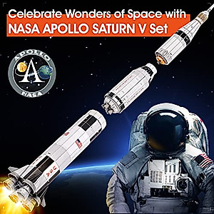NASA Apollo Saturn V 3D Puzzles for Adults Kids Space Toys for Boys 5-8 Rocket Ship Building Puzzles for Kids Ages 8-10 12-14 Crafts for Adult Space Exploration Puzzle Model Kit Building, 136 Pieces