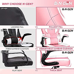 N-GEN Gaming Chair Ergonomic Office Chair PC Desk Chair with Lumbar Support Flip Up Arms Levelled Seat Style Headrest PU Leather Executive High Back Computer Chair for Adults Women Men (4. Peach Pink)