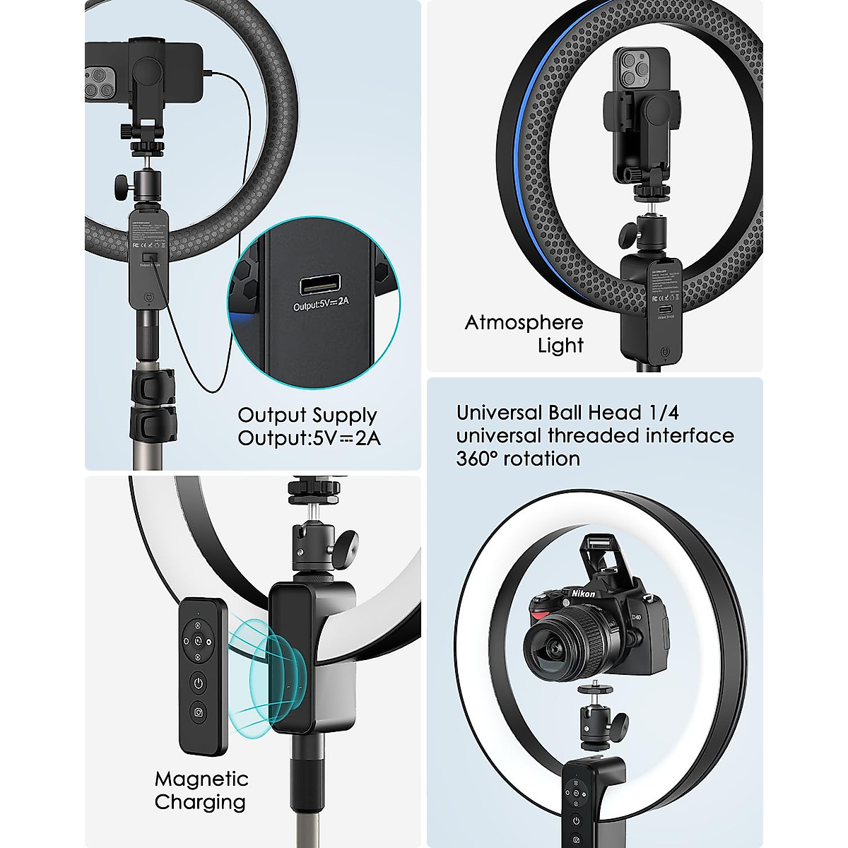 Viozon 12'' Ring Light with Extendable 79'' Tripod, Compatible with 3.5-6.7'' Phone &DSLR,Remote Control,Dimmable LED Selfie Circle Lights for YouTube/Tiktok/Photography/Zoom Meeting