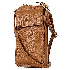 PRIMO SACCHI Womens Cell Phone & Wallet Crossbody Purse Dark Tan Italian Leather