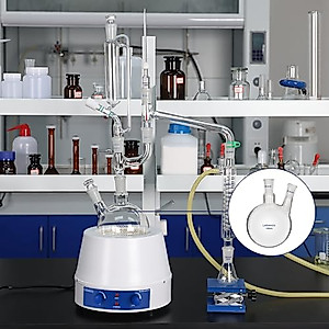 Labasics Glass 1000ml 2 Neck Round Bottom Flask RBF, with 24/40 Center and Side Standard Taper Outer Joint, 1000ml