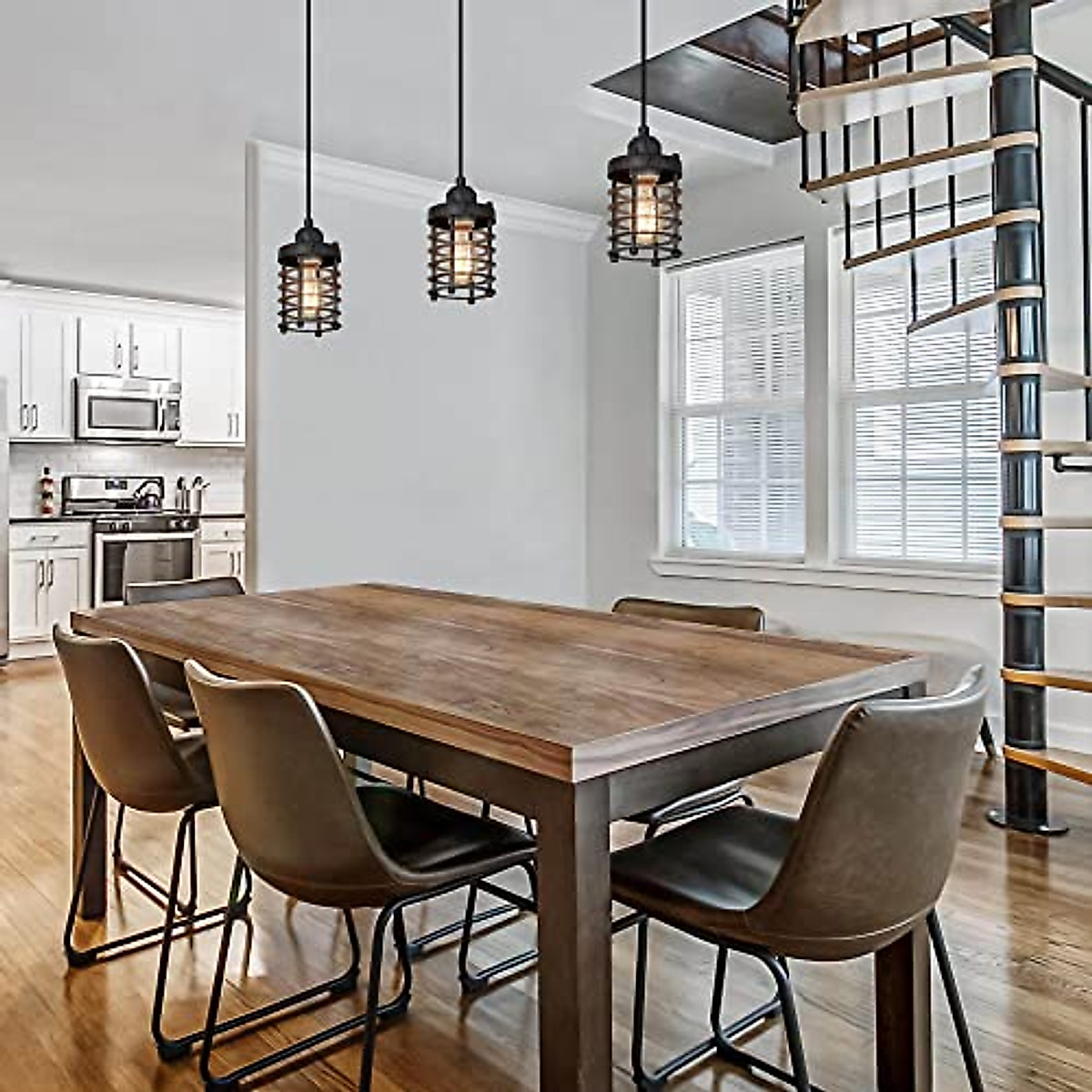 LNC Rustic Pendant Lighting for Kitchen Island, Retro Vintage Pendant Light Fixture with Metal Cage Shade, Mini Hanging Pendant Lights Adjustable for Kitchen Sink, Dining Room, Bedroom, Foyer, 3.9”D