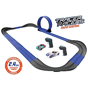 Tracer Racers 2.4 GHz Radio Control Remote Slot-Less, Cordless Racing Blazin' Loop Speedway Track Set with Two Cars