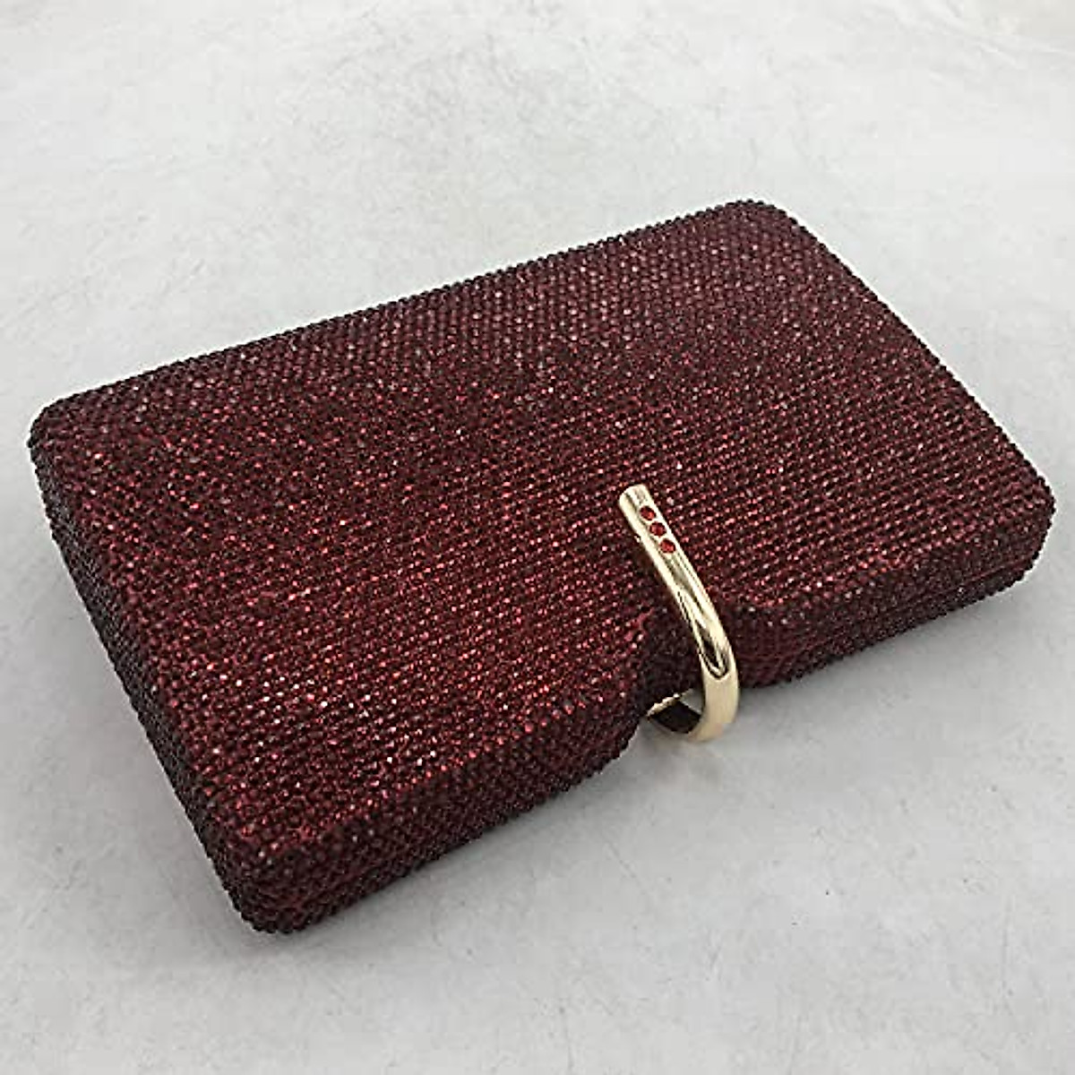 Elegant Women Crystal Evening Bags Wedding Cocktail Party Diamond Clutch Handbags (Wine Red)
