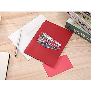 Liif Fire Truck 3D Greeting Pop Up Card, Birthday Card For Kids, Firemen, Men, DAD, Son, Boy, Retirement, Firefighter, Thank You | With Message Note & Envelop