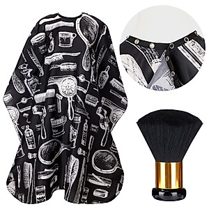 FEBSNOW Waterproof Barber Cape and Neck Duster Brush Hair Cutting Cape with Adjustable Snap Button, 43.3 × 57 Inches Large Salon Cape for Hair Treatment Haircut Dyeing Perm (Printing Style)