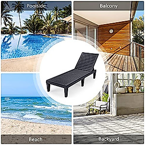 Tangkula Outdoor Chaise Lounge Chair, Lightweight Patio Lounge Recliner Chair with Adjustable Backrest, 5 Reclining Positions Chaise Lounger for Patio, Beach, Balcony, Poolside, Backyard (1, Black)