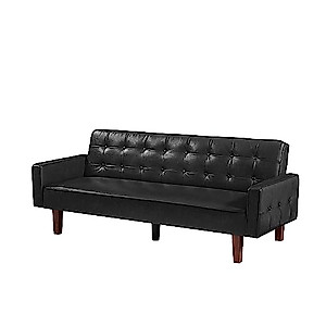 Eafurn 74.41" Faxu Leather Upholstered Futon Sofa Bed, Deep Button Tufted Convertible Folding Sleeper Couches with Solid Wood Legs, 3 Seater Comfy Soft Sofa & Couches for Living Room Office, Black PU