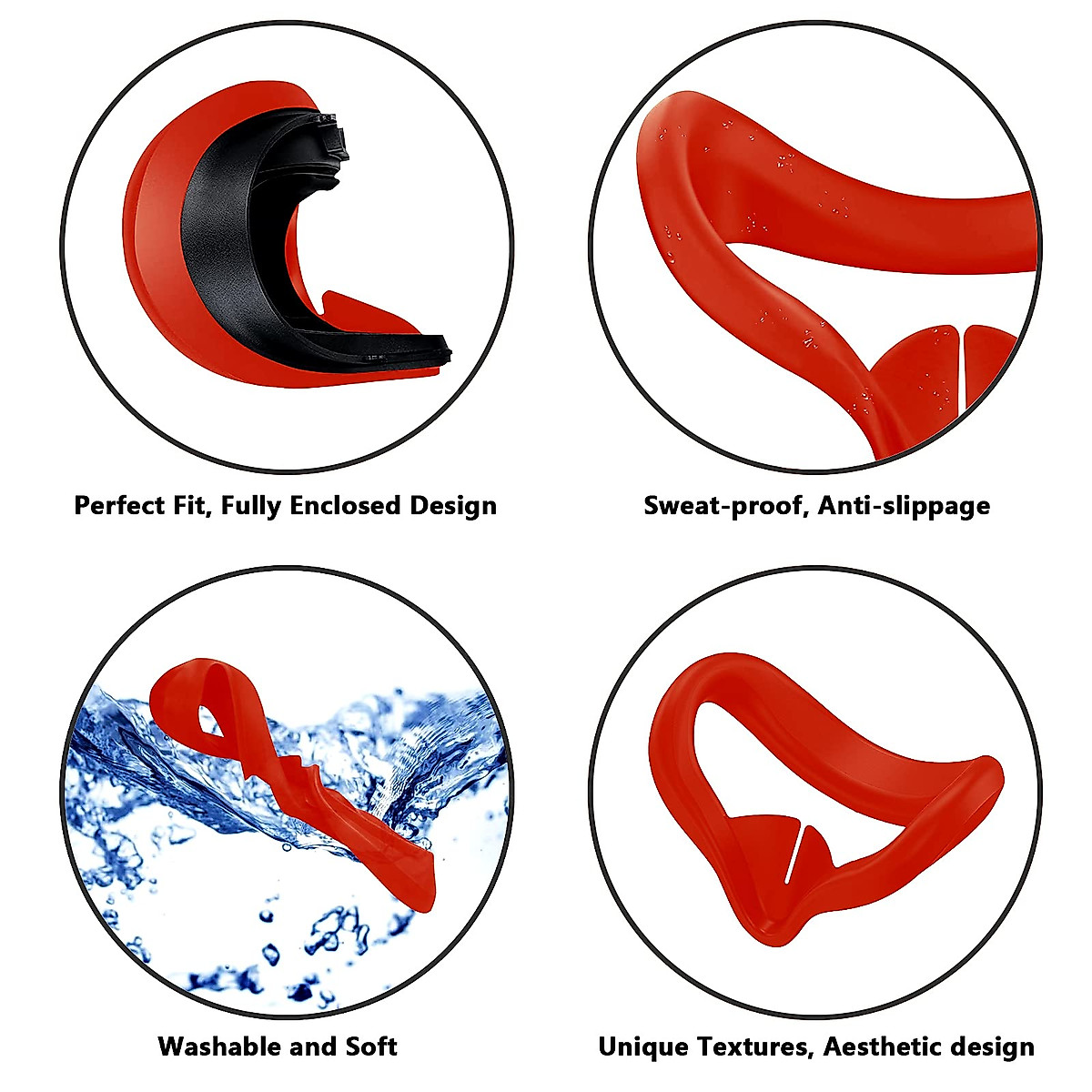 TOMSIN Touch Controller Grip Cover with Silicone Face Cover, Protective Lens Cover, Silicone Handle Strap for Oculus Quest 2, Sweatproof Lightproof Anti-Throw Accessories Set(Red)