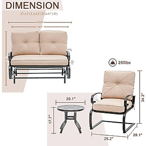 Oakmont 4 Pieces Metal Outdoor Furniture Patio Conversation Set, Glider Chairs Set with Round Side Table, Spring Lounge Chair Sets Metal Frame Wrought Iron Look (Brown)