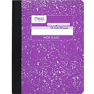 Mead Composition, Wide Ruled Comp Book, Writing Journal Notebook with Lined Paper, Home School Supplies for College Students & K-12, 9-3/4" x 7-1/2", 100 Sheets, Black Marble (09910)