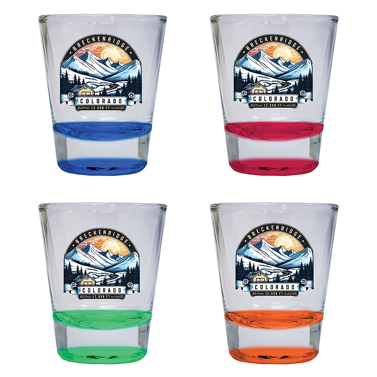 R and R Imports Breckenridge Colorado Souvenir 1.5 Ounce Shot Glass Round 4-Pack Color