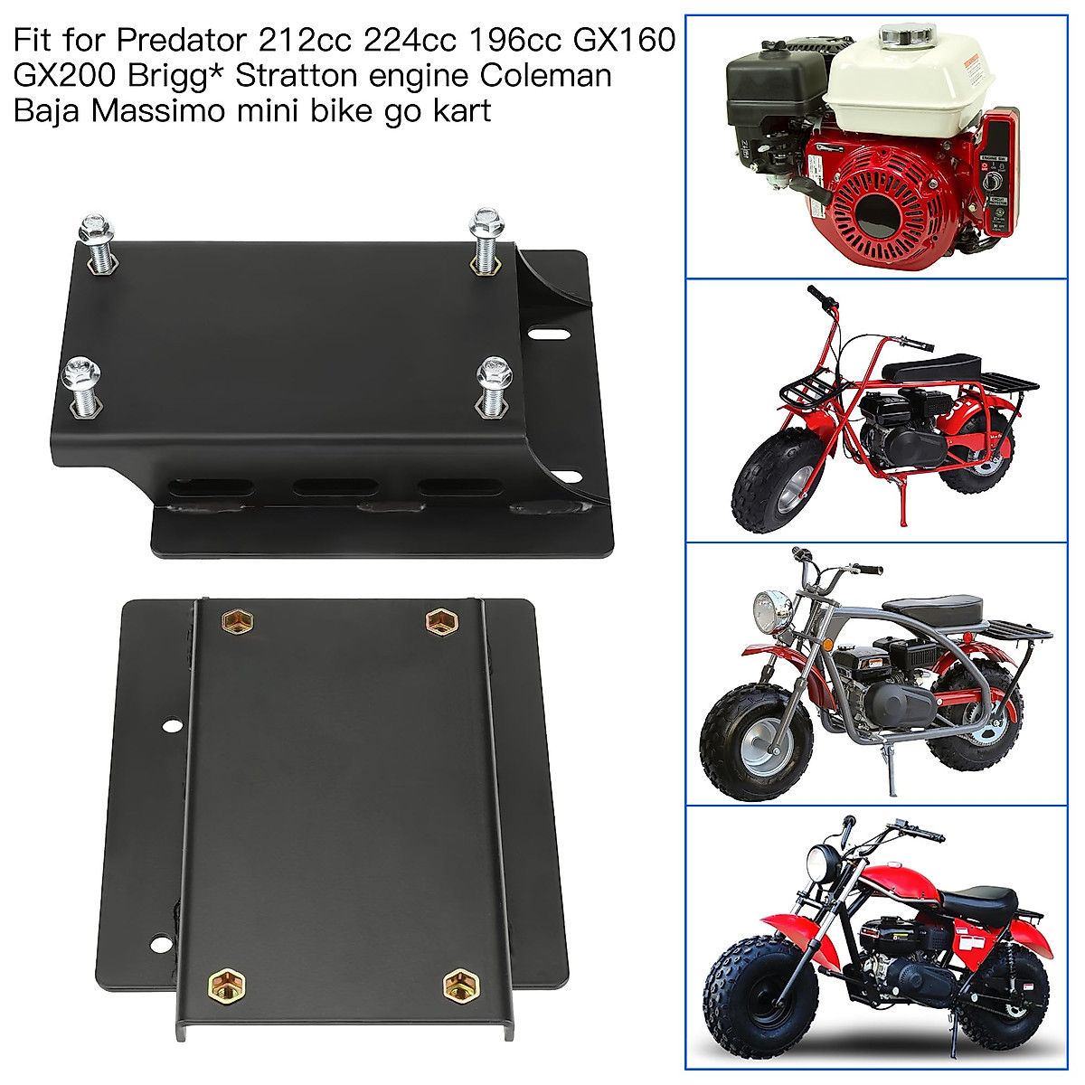 YOXUFA Torque Converter Motor Engine Riser Plate Kit Replacement for Predator 212cc 224cc 196cc 6.5hp Coleman CT200U BT200X Baja Warrior Massimo MB200 GX160 GX200 Engine Mini Bike Go Kart Parts