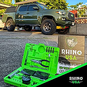 Rhino USA Tire Plug Repair Kit (86-Piece) Fix Punctures & Plug Flats with Ease - Heavy Duty Flat Tire Puncture Repair Kit for Car, Motorcycle, ATV, UTV, RV, Trailer, Tractor, Jeep, Etc