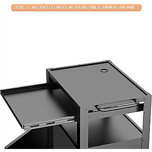 Argatin AV Cart with Keyboard Tary and Locking Cabinet Laptop Cart on Wheels Utility Cart and Pullout Tray - Max Capacity 350 lbs(24.8''L x 18.1''W x 39.8''H)