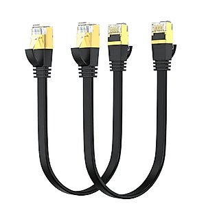 URELEGAN Cat 8 Ethernet Cable 1 FT 2-Pack, Heavy Duty High Speed Flat Internet Cable, 40Gbps 2000Mhz with Gold Plated RJ45 Connector LAN Cable for Router, Modem, Gaming, PC, Laptop, Smart TV