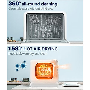 Joy Pebble Countertop Dishwasher, 28 Pieces Dishes/Cycle, 6 Washing Programs&Hot Drying, Dish Washer with 360°Dual Spray, with Child Lock&Delayed Start, Portable Dishwasher for Apartment/RV/Dorm