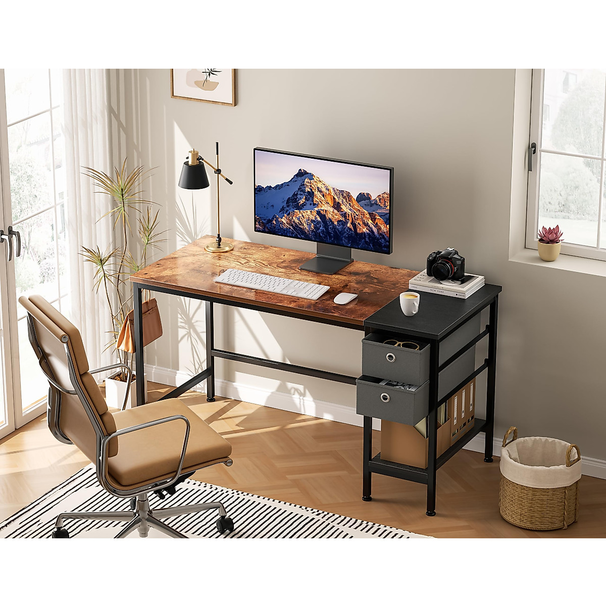 HOMIDEC Office Desk, Computer Desk with Drawers 47" Study Writing Desks for Home with Storage Shelves, Desks & Workstations for Home Office Bedroom