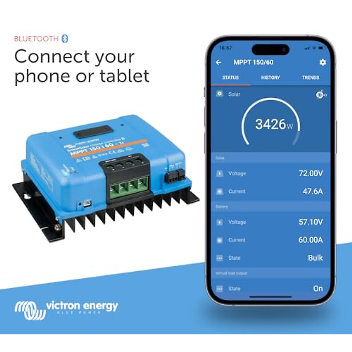 Victron Energy SmartSolar MPPT Tr 150V 60 amp 12/24/36/48-Volt Solar Charge Controller (Bluetooth)