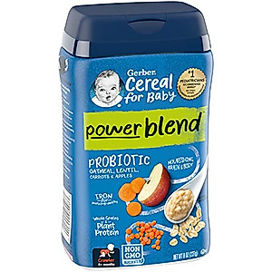 Gerber Cereal for Baby Power Blend Baby Cereal, Probiotic with Oatmeal, Lentil, Carrots & Apples, Made with Whole Grains & Plant Protein, 8 OZ Canister (Pack of 3)