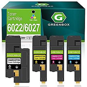 GREENBOX Remanufactured 6027 High-Yield Toner Cartridge Replacement for Xerox 6022 6027 106R02759 106R02758 106R02757 106R02756 for WorkCentre 6025 6027 Printer (1 Black 1 Cyan 1 Magenta 1 Yellow)