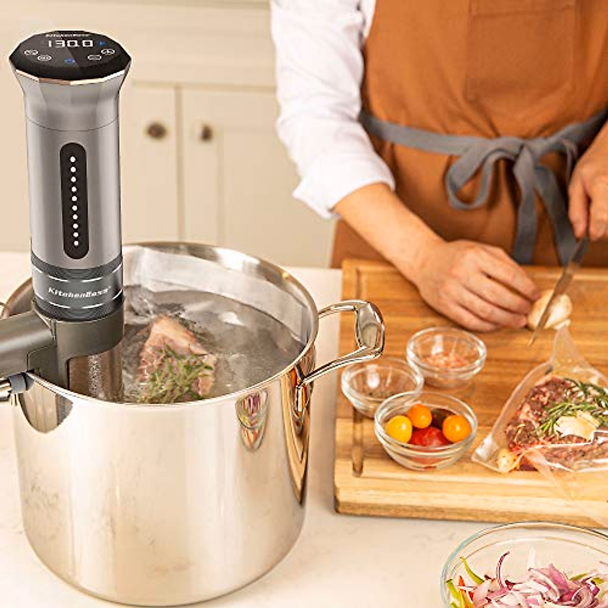 KitchenBoss Sous Vide Cooker Machine: Ultra-quiet 1100 Watt IPX7 Waterproof Water Thermal Immersion Circulator Accurate Temperature Control Digital Display Slow Cooking Sous-vide