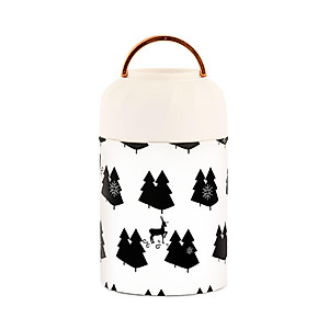 JUNZAN Black Christmas Tree Deer Kids Womens Insulated Food Jar Containers with Spoon 17oz/500ml Containers To Keep Food Hot Stainless Steel Vacuum Food Warmer Thermo Container for Hot/Cold Food