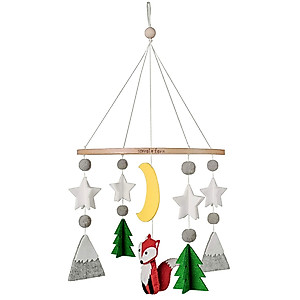 Sorrel + Fern Baby Crib Mobile (Woodland Fox) - Nursery Decoration - Ceiling Mobile and Crib Mobile - Hypoallergenic Eco-Felt, Unfinished Wood, Adjustable, Green, Grey, Yellow, Red/Brown