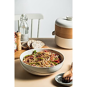 LAUCHUH 11 inch Large Serving Bowls, Salad Bowls Pocerlain Serving Dishes for Entertaining, 3.2 Quarts Large Stackable Bowl Set of 2 for Pasta, Fruit, Snack,Brown